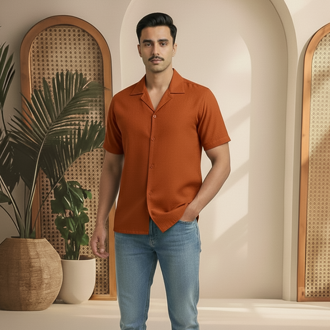 Basic Linen Rust Cuban Plain Shirt – Amir Adnan