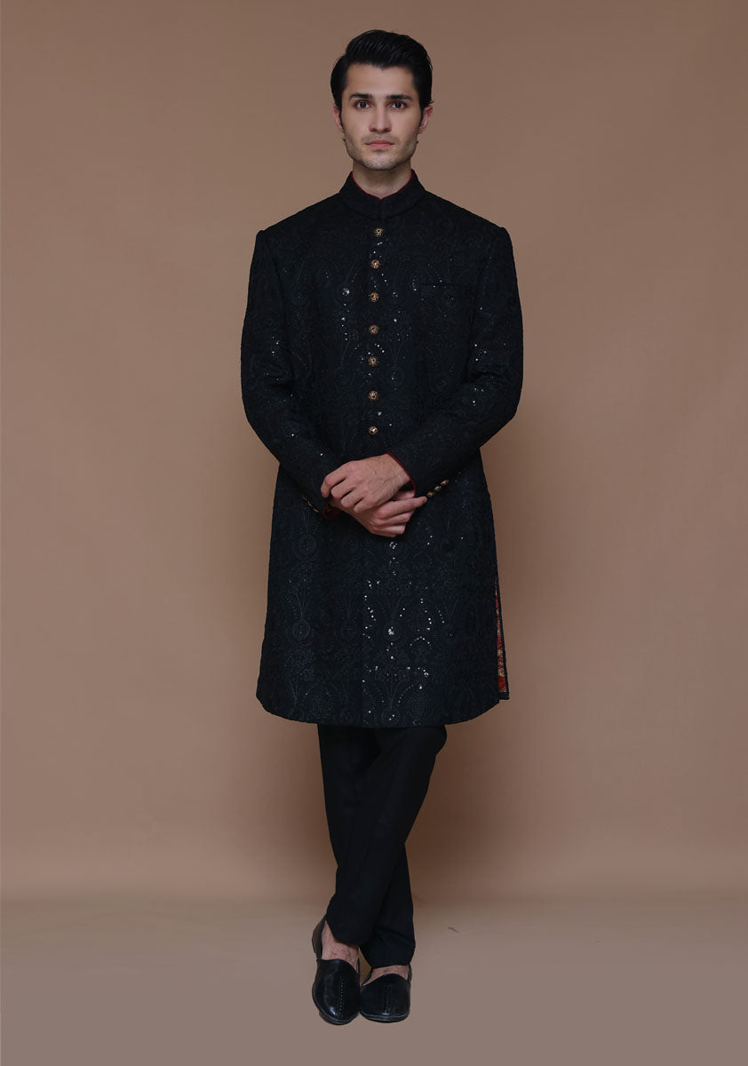 Cotton Net Tap Shoe Traditional Embroidered Couture Sherwani – Amir Adnan