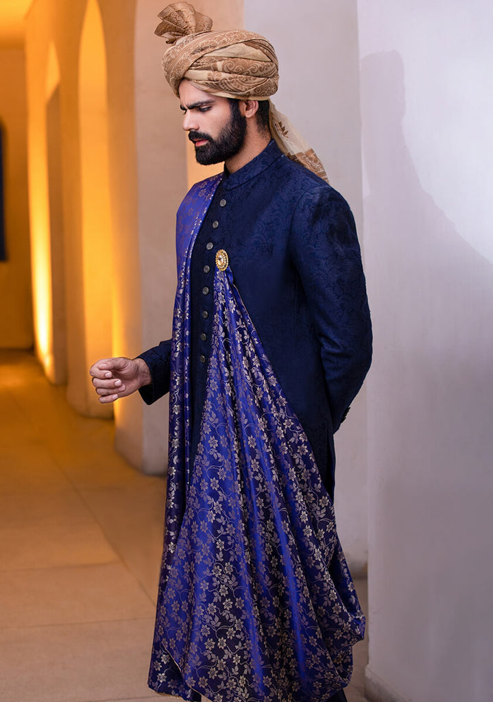 Classic Outer Space Karandi Traditional plain Sherwani – Amir Adnan